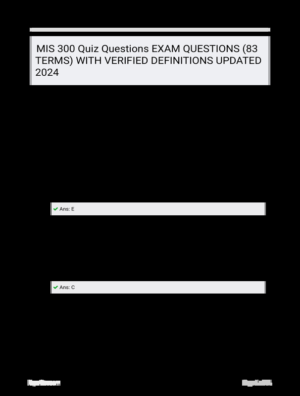 MIS 300 Quiz Questions EXAM QUESTIONS (83 TERMS) WITH VERIFIED ...