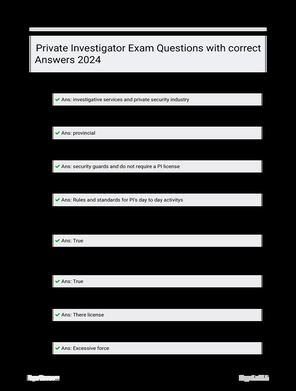 Private Investigator Exam Questions With Correct Answers 2024