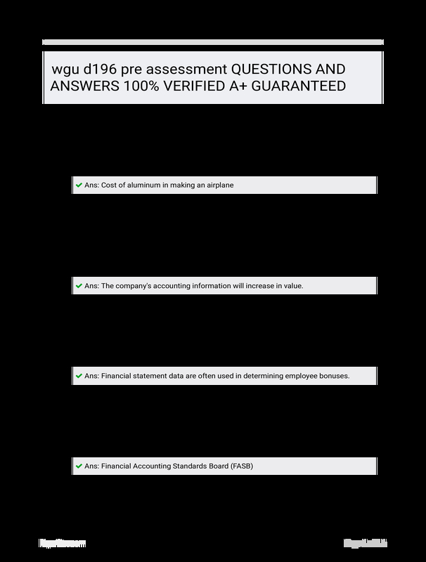 Wgu D196 Pre Assessment QUESTIONS AND ANSWERS 100% VERIFIED A+ GUARANTEED