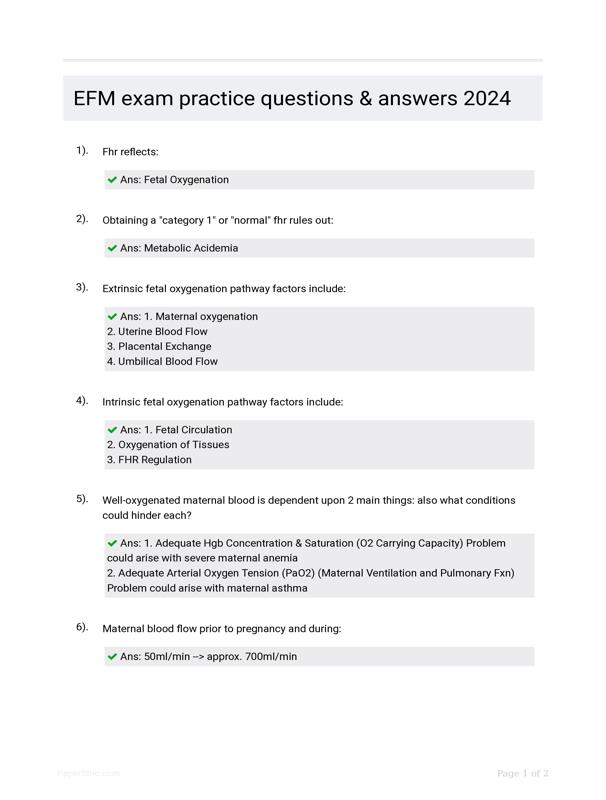 EFM Exam Practice Questions & Answers 2024