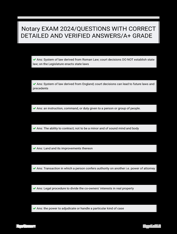 Notary EXAM 2024/QUESTIONS WITH CORRECT DETAILED AND VERIFIED ANSWERS ...