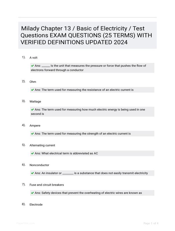Milady Chapter 13 / Basic Of Electricity / Test Questions EXAM ...