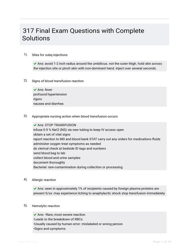 317 Final Exam Questions With Complete Solutions