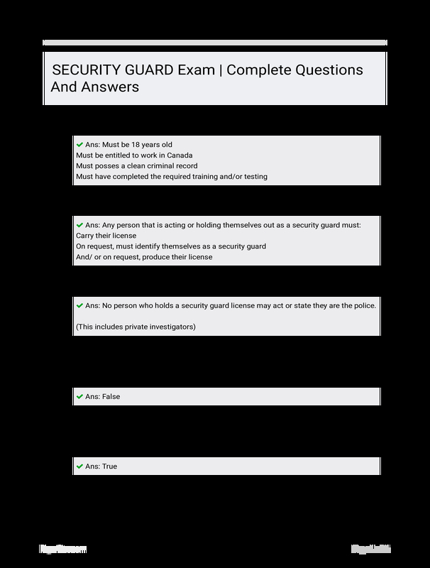 SECURITY GUARD Exam | Complete Questions And Answers