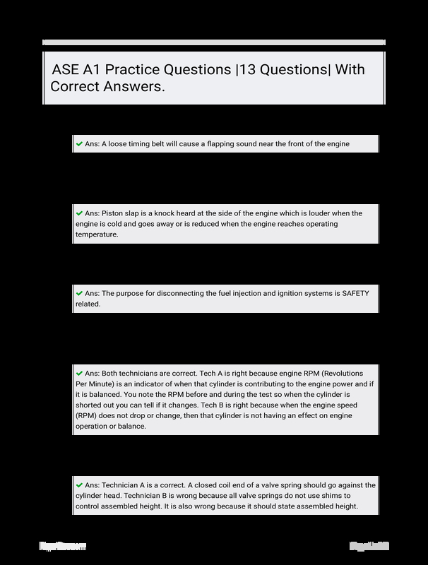ASE A1 Practice Questions |13 Questions| With Correct Answers.