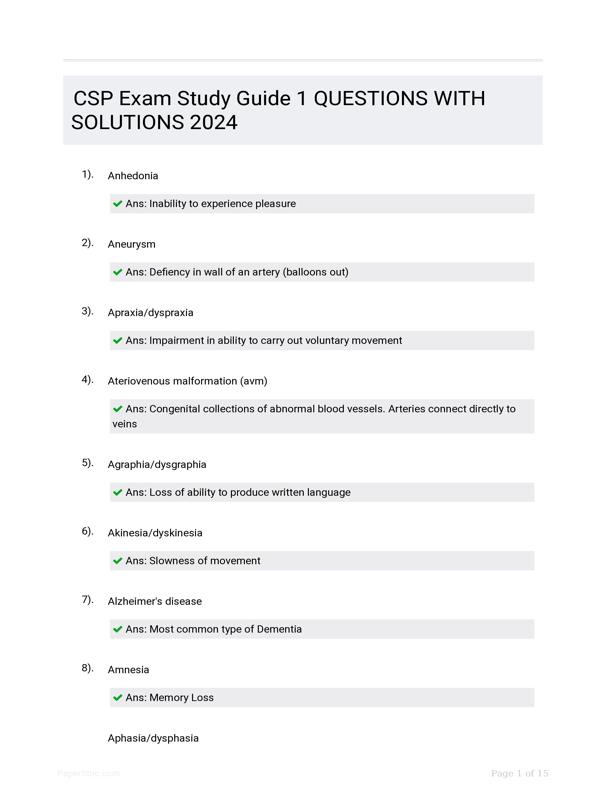 CSP Exam Study Guide 1 QUESTIONS WITH SOLUTIONS 2024