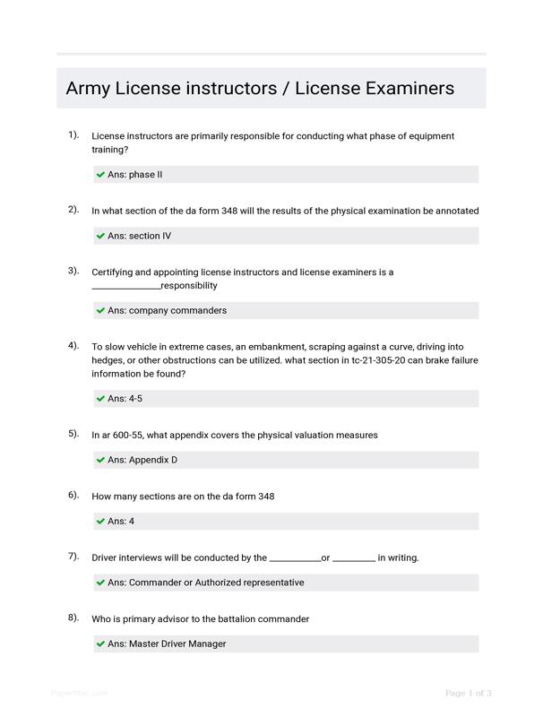 Army License Instructors / License Examiners