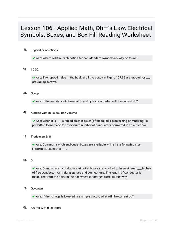 Lesson 106 - Applied Math, Ohm's Law, Electrical Symbols, Boxes, And ...