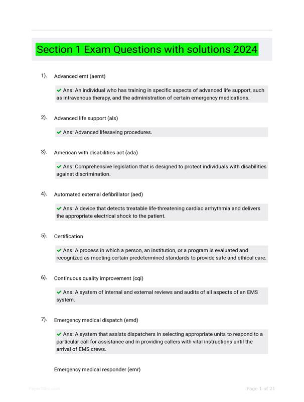 Section 1 Exam VERIFIED QUESTIONS AND ANSWERS 2024 LATEST VERSION