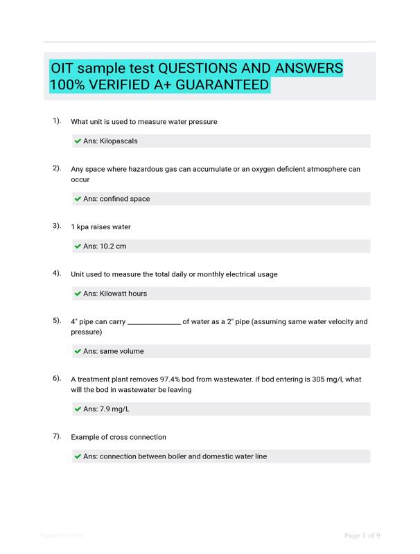 OIT Sample Test QUESTIONS AND ANSWERS 100% VERIFIED A+ GUARANTEED