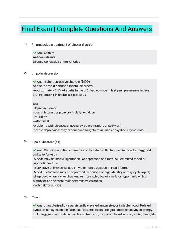 Final Exam | Complete Questions And Answers