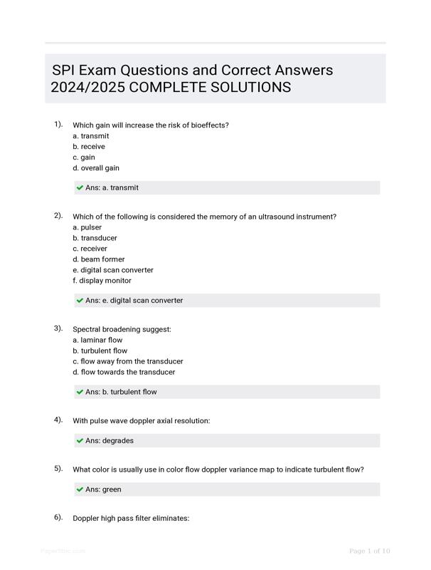 SPI Exam Questions And Correct Answers 2024/2025 COMPLETE SOLUTIONS