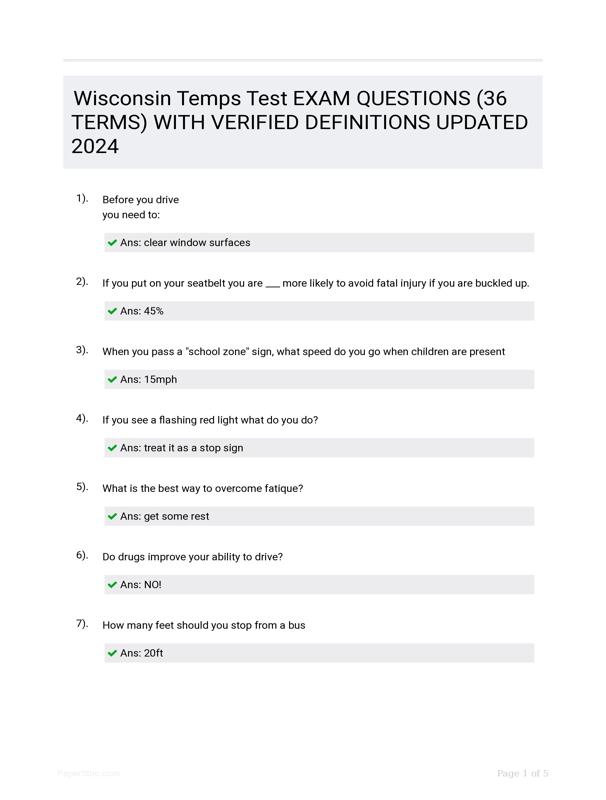 Wisconsin Temps Test EXAM QUESTIONS (36 TERMS) WITH VERIFIED ...