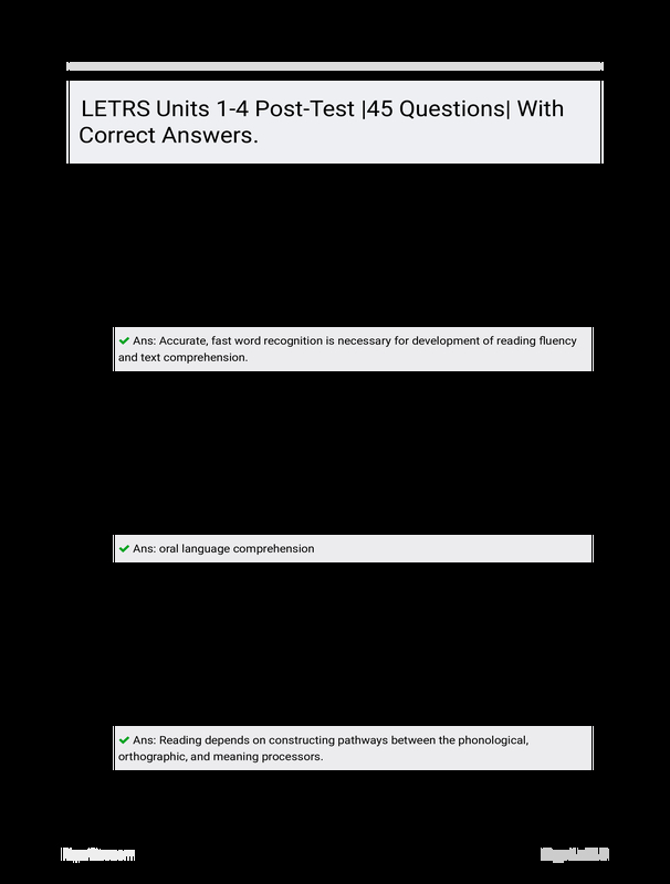 LETRS Units 1-4 Post-Test |45 Questions| With Correct Answers.