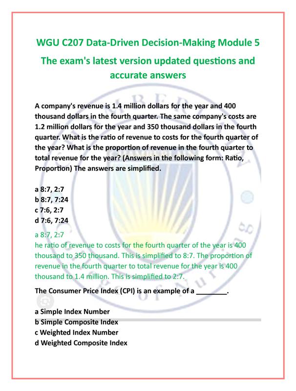 WGU C207 Data-Driven Decision-Making Module 5 The Exam's Latest Version ...