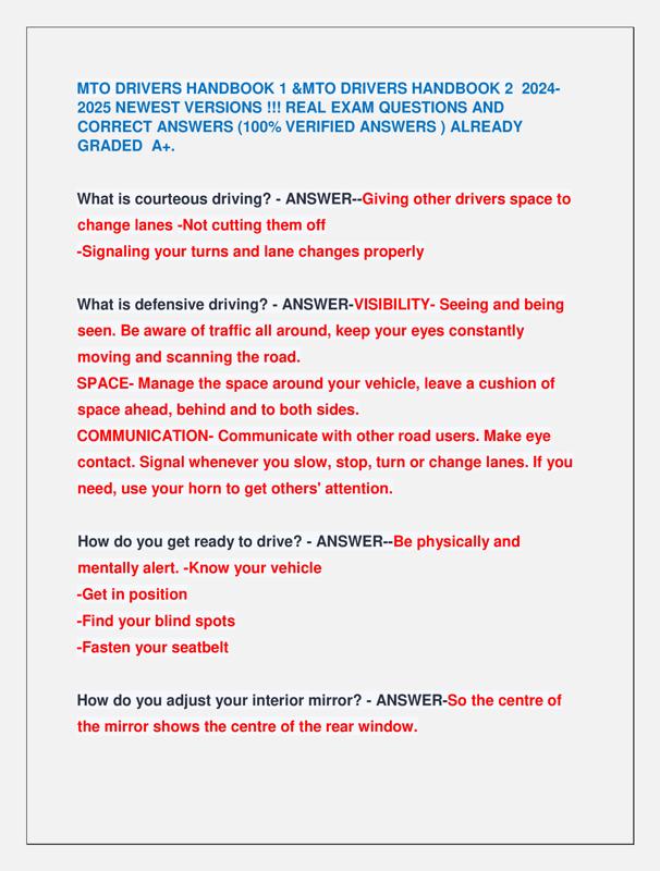 MTO DRIVERS HANDBOOK 1 &MTO DRIVERS HANDBOOK 2 2024- 2025 NEWEST ...