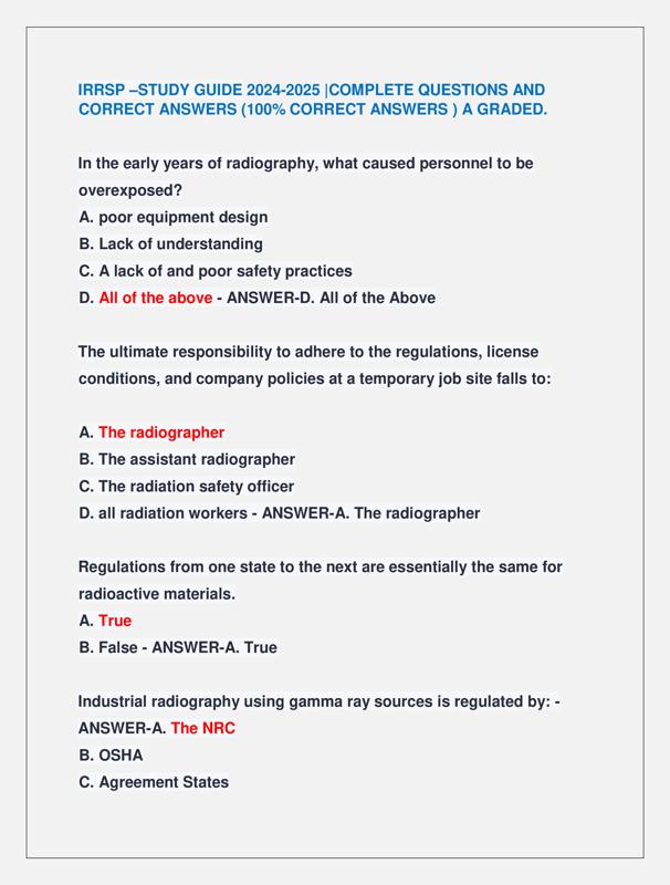 IRRSP –STUDY GUIDE 2024-2025 |COMPLETE QUESTIONS AND CORRECT ANSWERS ...