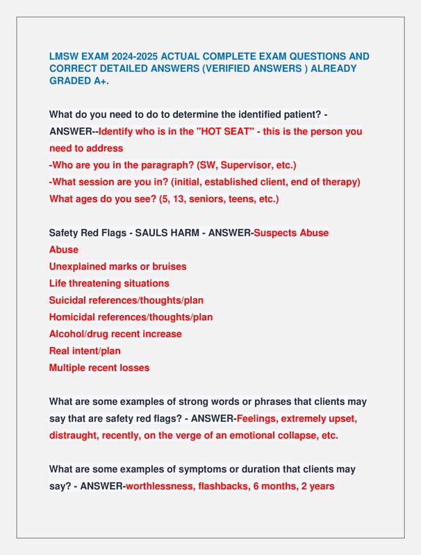 LMSW EXAM 2024-2025 ACTUAL COMPLETE EXAM QUESTIONS AND CORRECT DETAILED ...