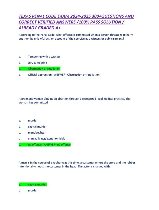 TEXAS PENAL CODE EXAM 2024-2025