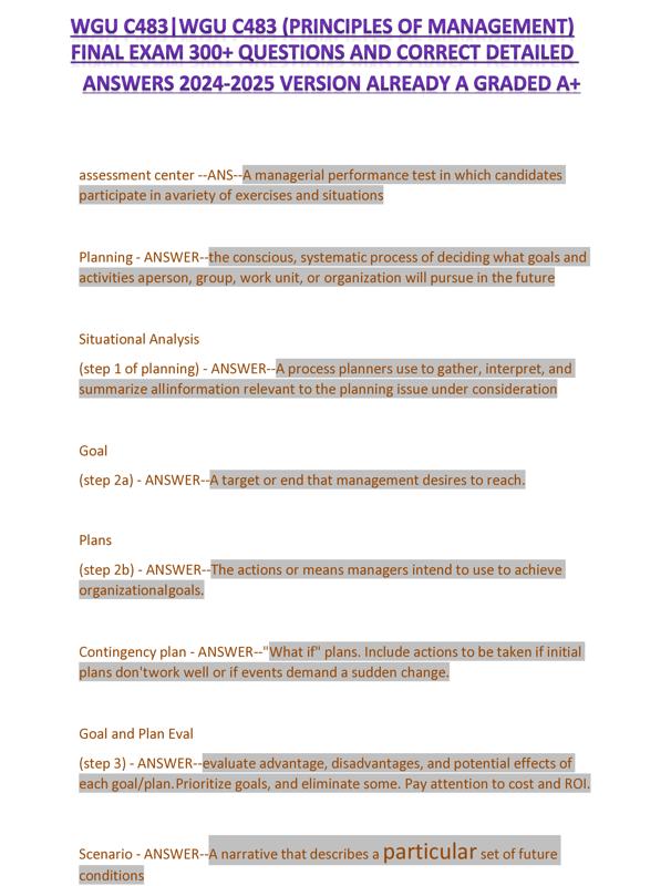 WGU C483|WGU C483 (PRINCIPLES OF MANAGEMENT) FINAL EXAM 300+ QUESTIONS ...