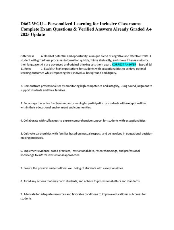 D662 WGU – Personalized Learning For Inclusive Classrooms | Complete ...