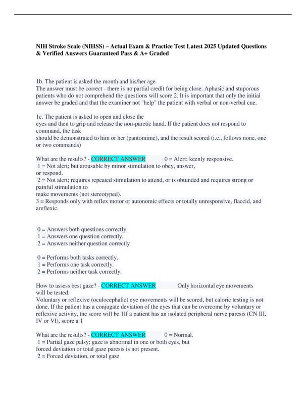 NIH Stroke Scale (NIHSS) – Actual Exam & Practice Test | Latest 2025 ...