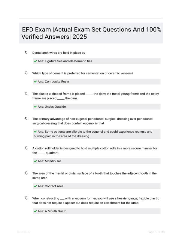 EFD Exam |Actual Exam Set Questions And 100% Verified Answers| 2025