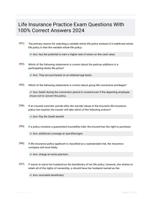 Life Insurance Practice Exam Questions With 100% Correct Answers 2024