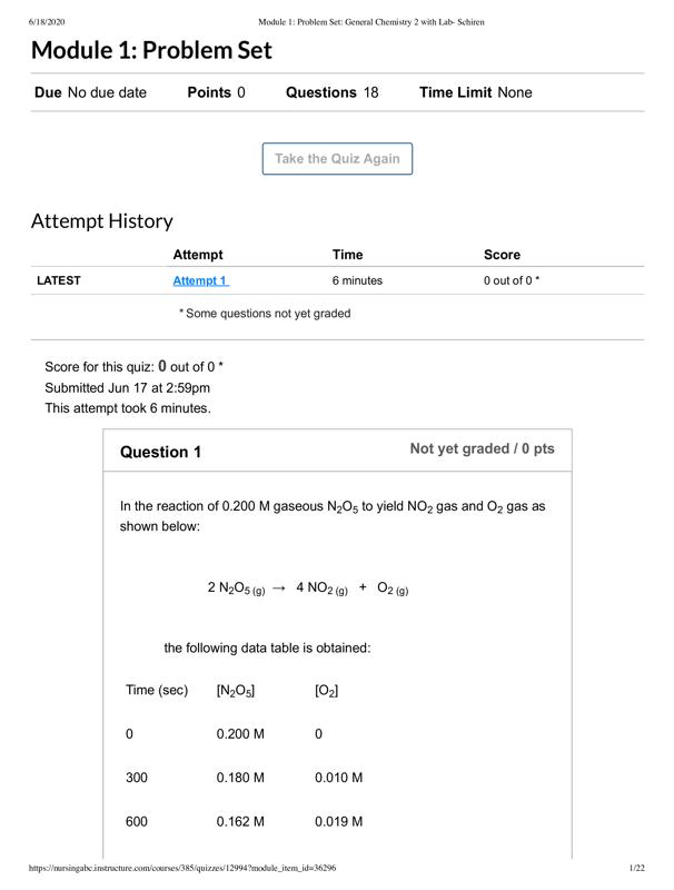 Module 1: Problem Set: General Chemistry 2 with Lab- Schiren Module 1 ...
