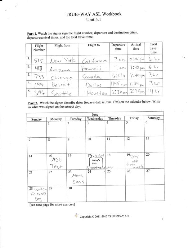 ASL Trueway Unit 5 worksheets - Complete Solution - PaperSoc