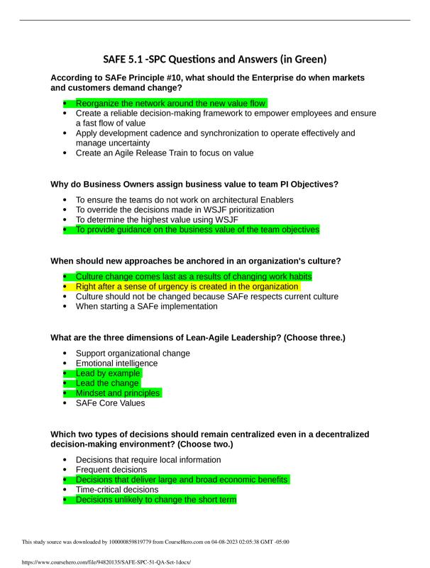 SAFE SPC 5.1 Q&A-Set 1 Test-with 100% Verified Answers-2023 - PaperSoc
