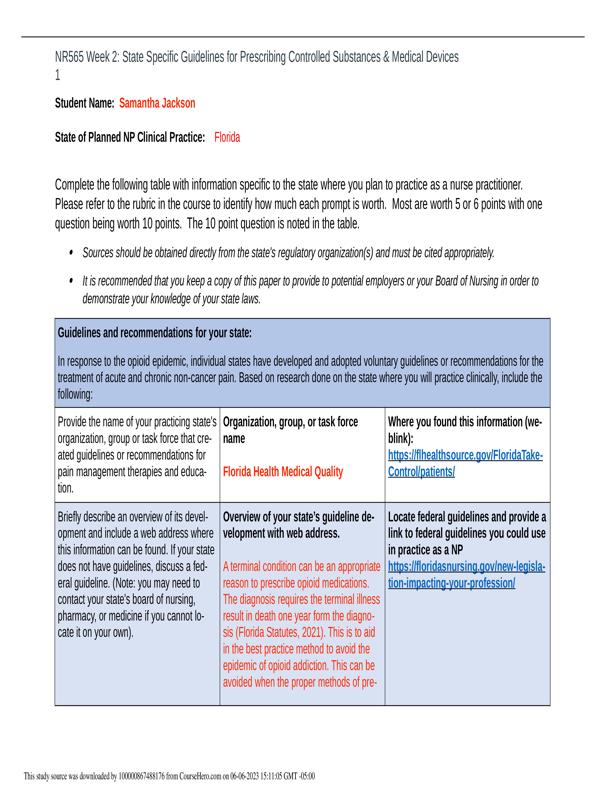 NR565 Week 2: State Specific Guidelines for Prescribing Controlled ...