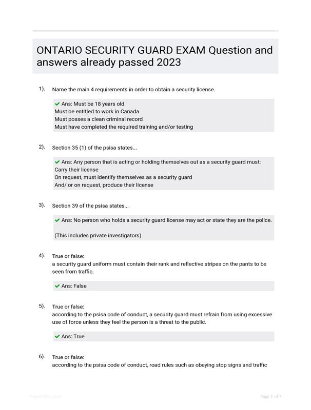 SECURITY GUARD exam questions & answers 2024 ( A+ GRADED 100% VERIFIED ...