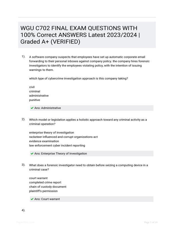 WGU C702 FINAL EXAM LATEST REAL EXAM QUESTIONS AND CORRECT ANSWERS ...