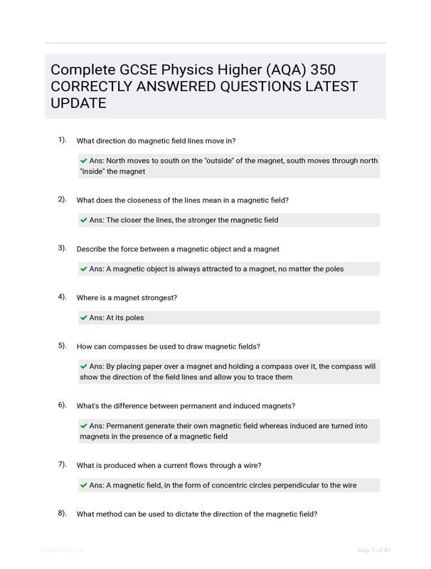 Complete GCSE Physics Higher (AQA) Study Guide Rated A+ - PaperSoc