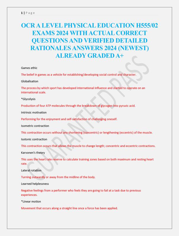 OCR A LEVEL PHYSICAL EDUCATION H555/02 EXAMS 2024 - PaperSoc