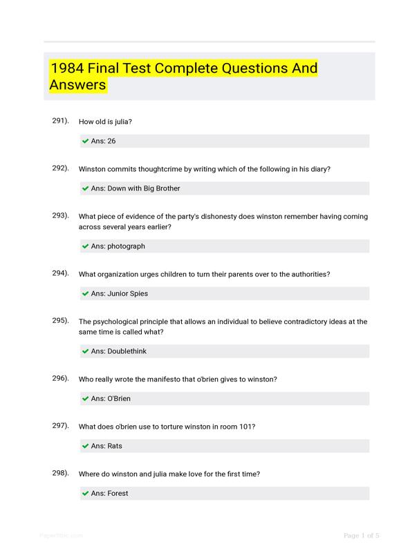1984 Final Test Complete Questions And Answers - PaperSoc