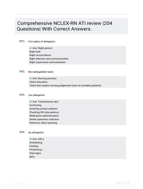 Comprehensive NCLEX-RN ATI review |204 Questions| With Correct Answers ...