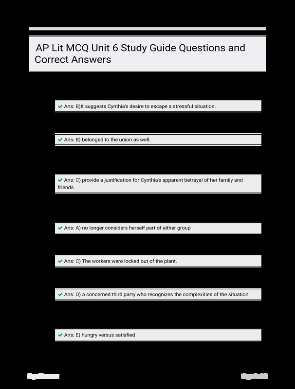 AP Lit MCQ Unit 6 Study Guide Questions and Correct Answers - PaperSoc
