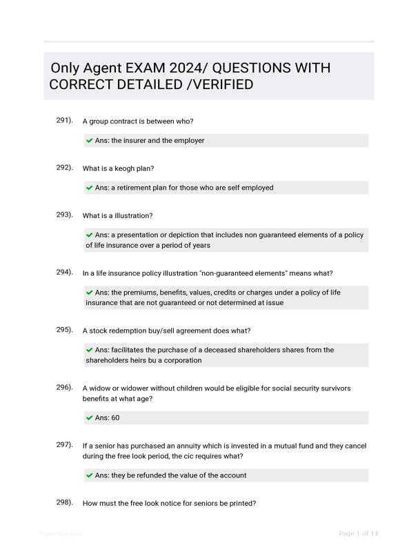 Only Agent EXAM 2024/ QUESTIONS WITH CORRECT DETAILED /VERIFIED - PaperSoc