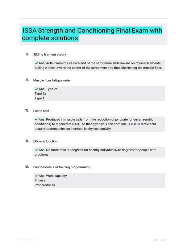 ISSA Strength and Conditioning Final Exam with complete solutions - PaperSoc