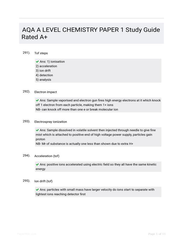 AQA A LEVEL CHEMISTRY PAPER 1 Study Guide Rated A+ - PaperSoc