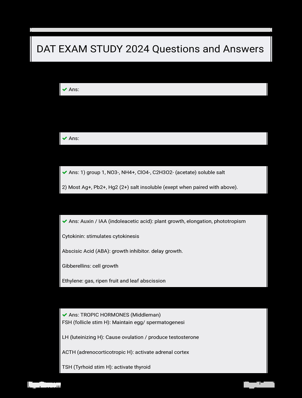 DAT EXAM STUDY 2024 Questions and Answers - PaperSoc