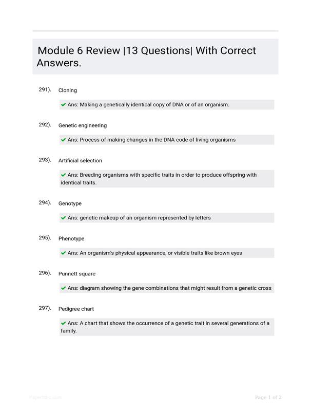 Module 6 Review |13 Questions| With Correct Answers. - PaperSoc