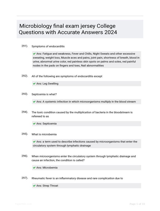 Microbiology Final Exam Jersey College Questions With Accurate Answers