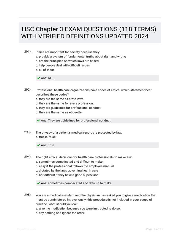 HSC Chapter 3 EXAM QUESTIONS (118 TERMS) WITH VERIFIED DEFINITIONS ...