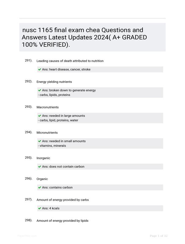nusc 1165 final exam chea Questions and Answers Latest Updates 2024( A+ ...