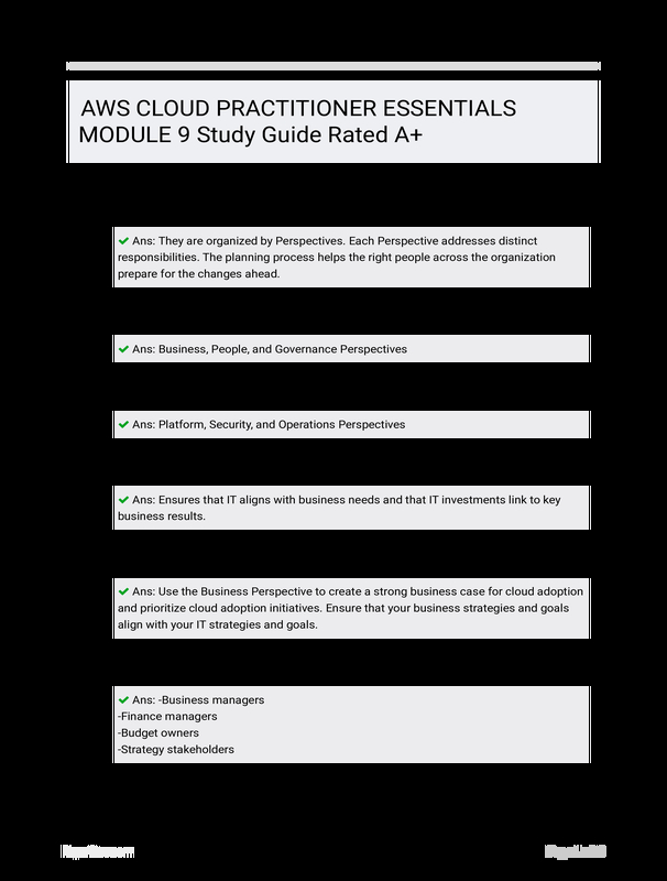 AWS CLOUD PRACTITIONER ESSENTIALS MODULE 9 Study Guide Rated A+ - PaperSoc