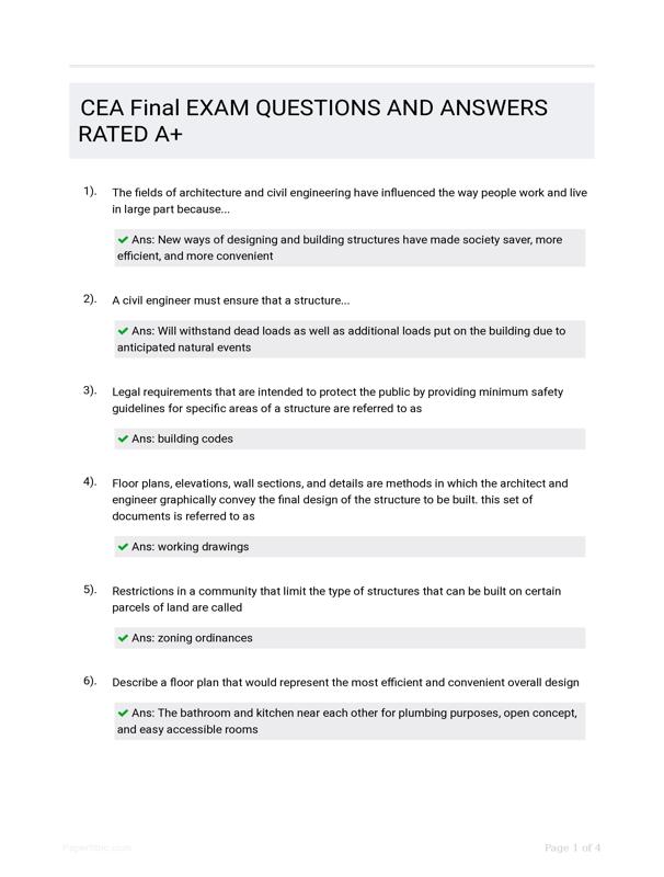 CEA Final EXAM QUESTIONS AND ANSWERS RATED A+ - PaperSoc