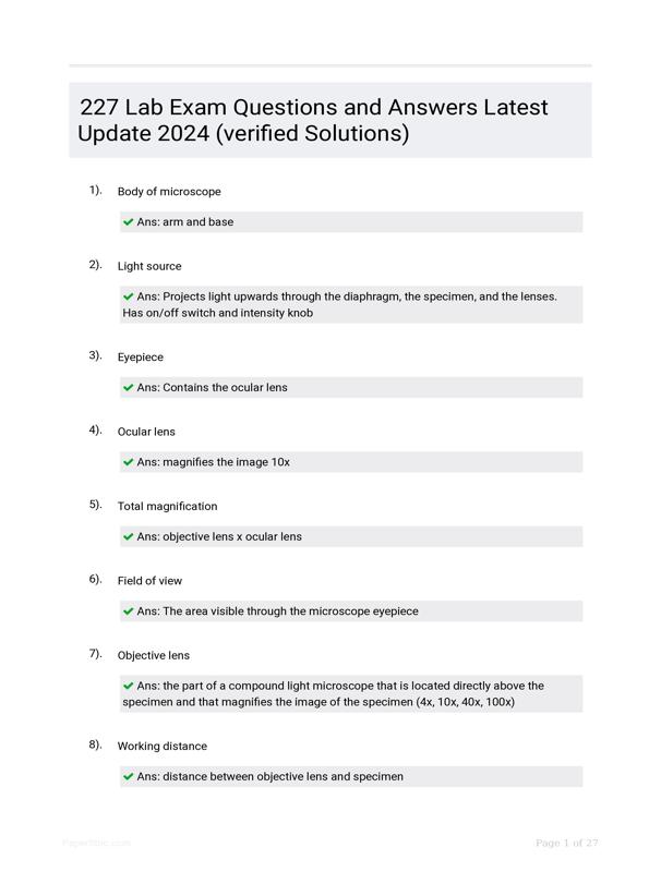 227 Lab Exam Questions and Answers Latest Update 2024 (verified ...